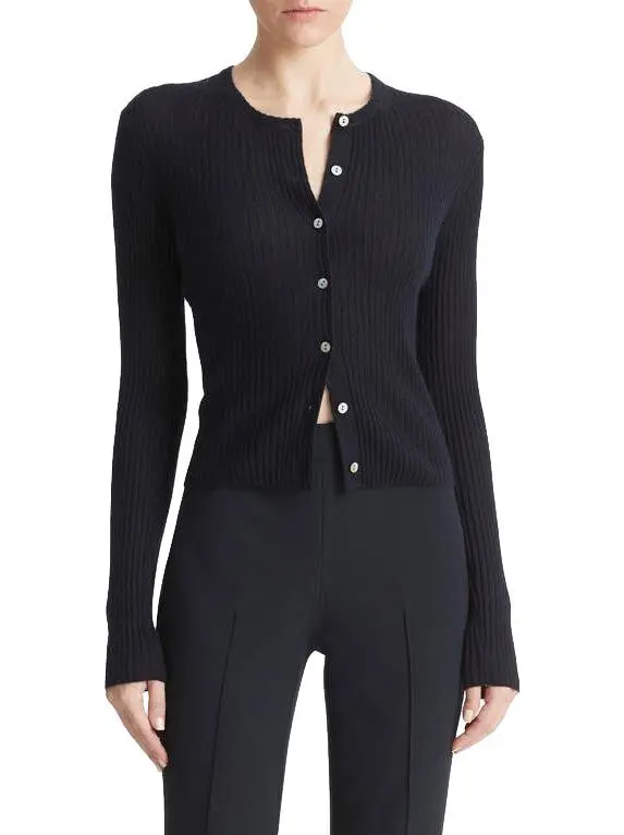 Vince Cashmere And Silk Rib Cardigan - Coastal
