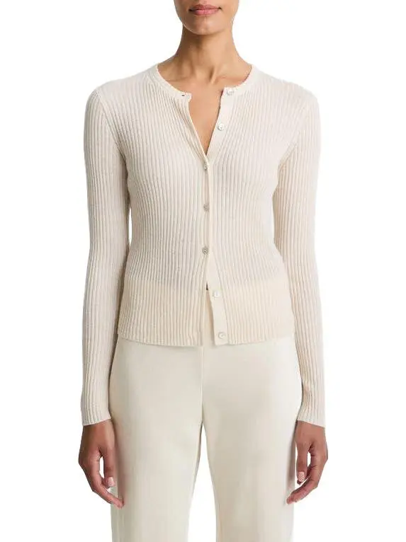 Vince Cashmere And Silk Rib Cardigan - White Sand