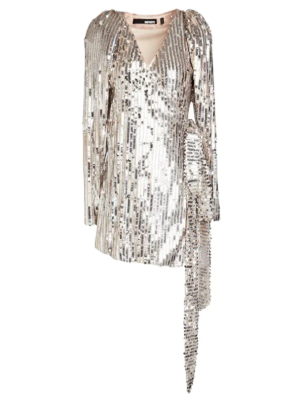 Remain Birger Christensen Sequined Mini Wrap Dress - Silver