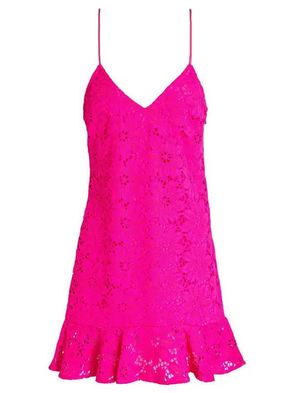 Remain Birger Christensen Ruffled Corded Lace Mini Dress - Bright Pink