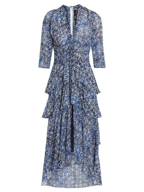 Maje Ruffled Printed Fil Coupé Chiffon Midi Dress - Indigo
