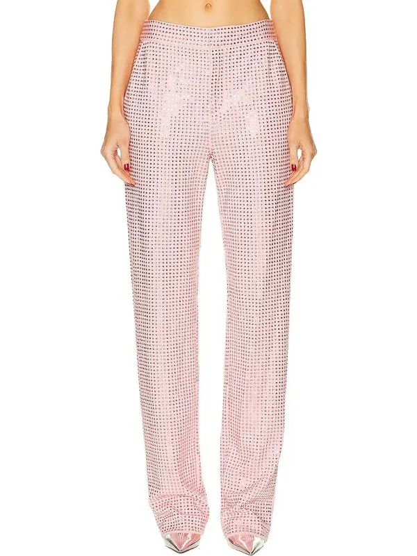 AREA Crystal Embellished Straight Leg Pant - Candy Rose