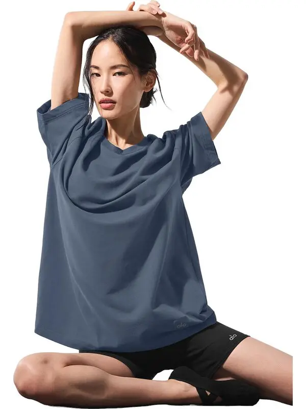 Alo Yoga Double Take Short Sleeve Top - Bluestone