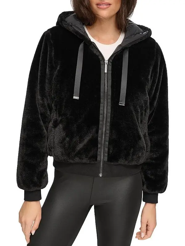 Marc New York Faux Fur Zip Up Hoodie - Black
