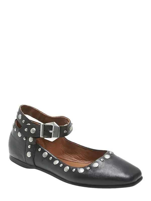 Free People Mystic Ankle Strap Mary Jane Studded Flats - Black