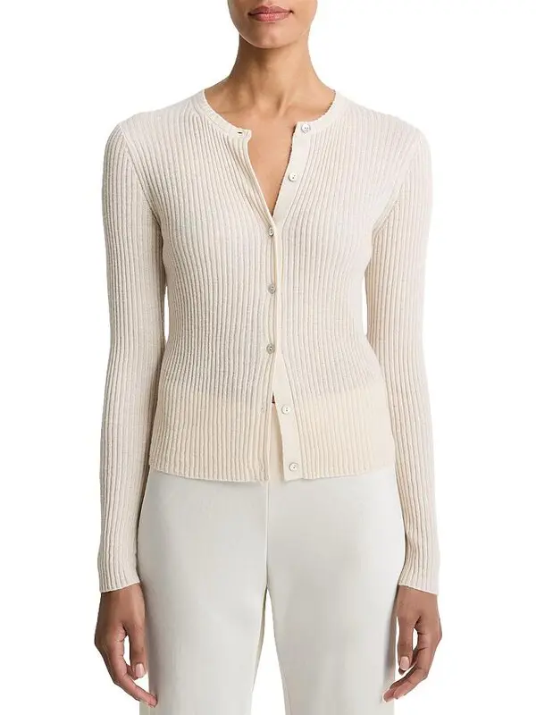 Vince Cashmere And Silk Ribbed Cardigan - White Sand