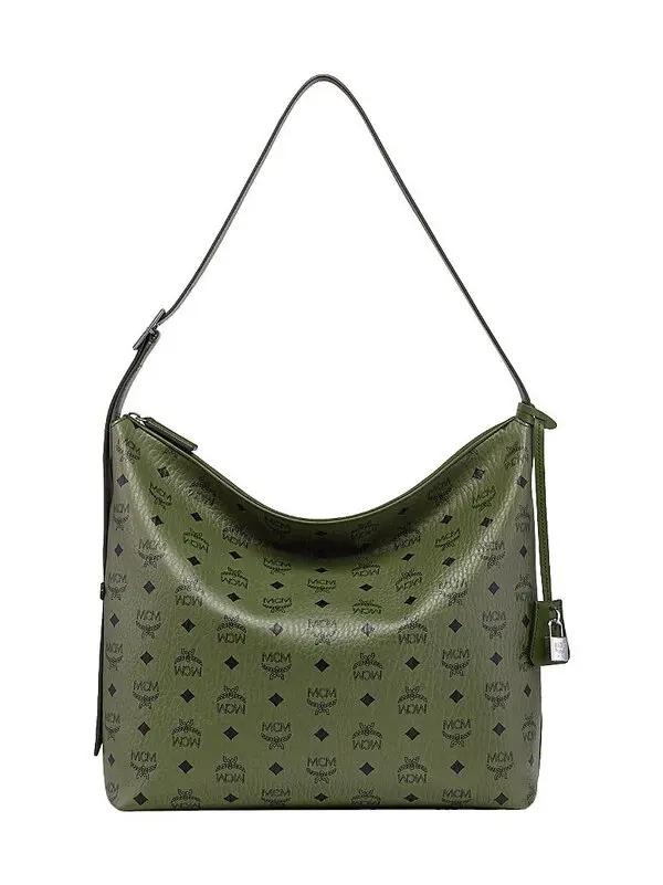 Mcm Aren Large Visetos Hobo Bag - Khaki Moss