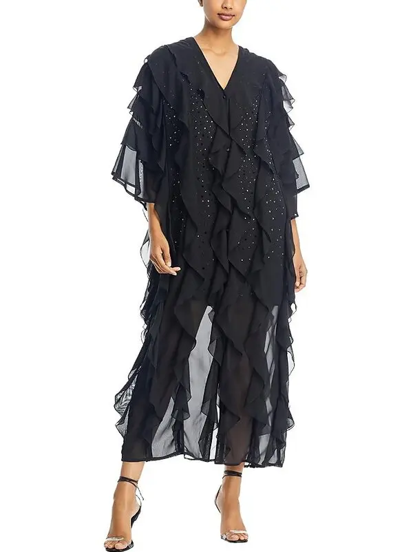 Misook Tiered Ruffle Woven Chiffon Maxi Dress - Black