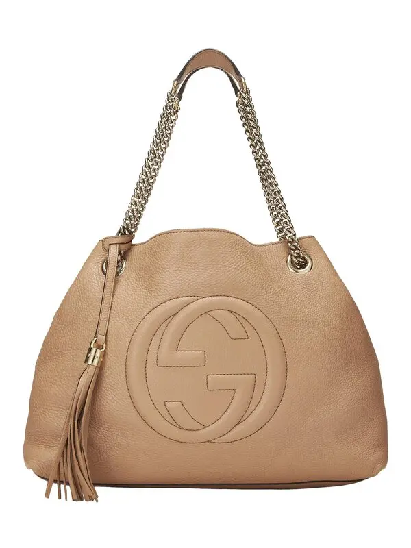 Gucci Leather Soho Chain Tote - Beige