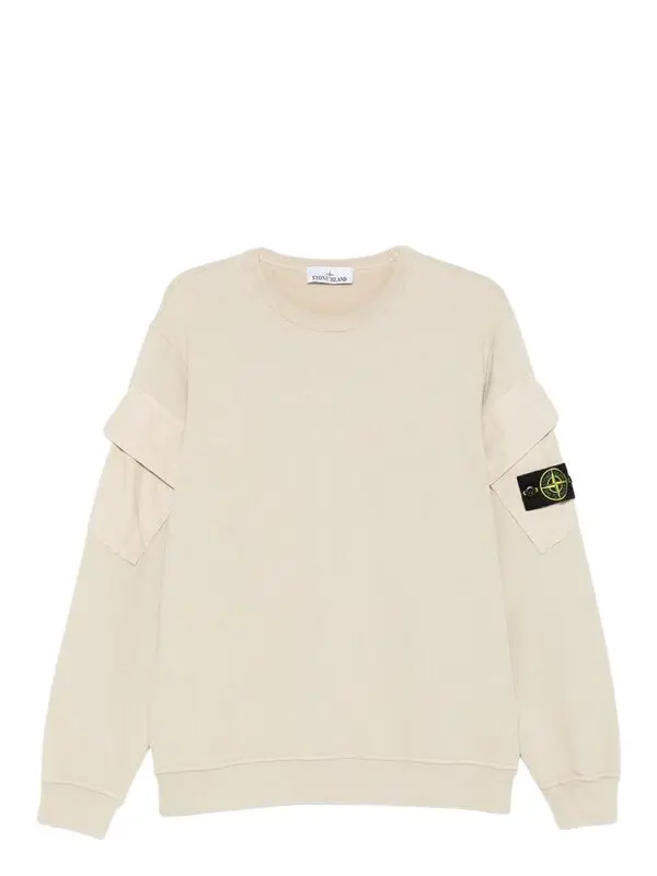 Stone Island Crew Neck Sweatshirt With Logo Patch - Beige