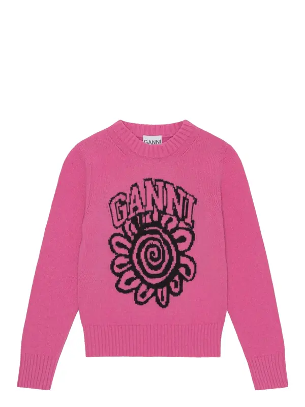 GANNI Floral-motif Crew-neck Jumper - Pink