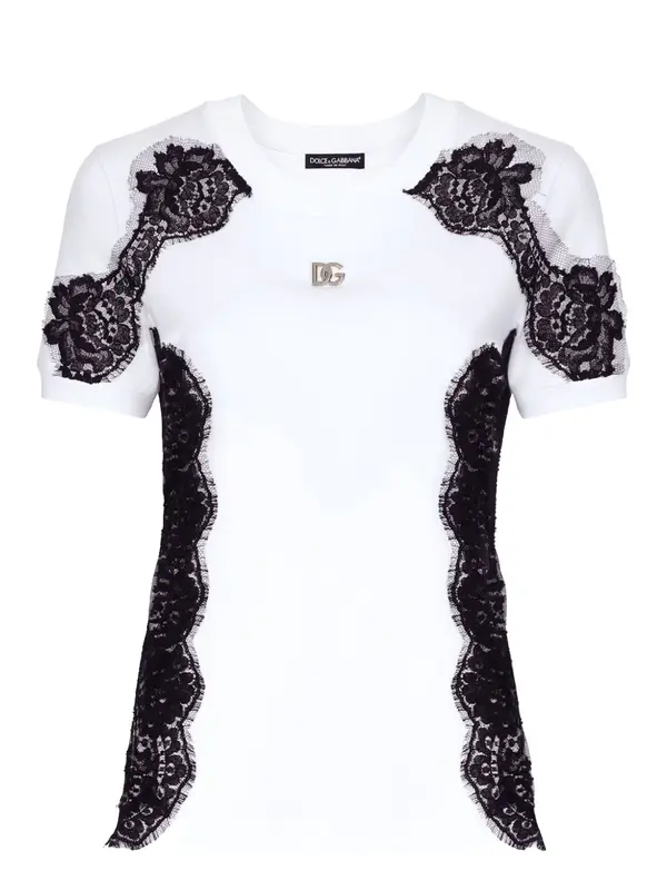 Dolce & Gabbana Dna Lace-detailing Cotton-blend T-shirt - White