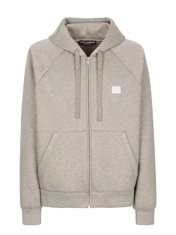 Dolce & Gabbana Logo-appliqué Zip-up Hoodie - Grey