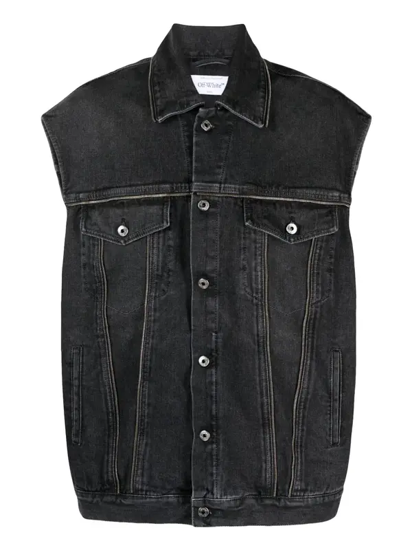 Off-White Zip-embellished Denim Gilet - Grey