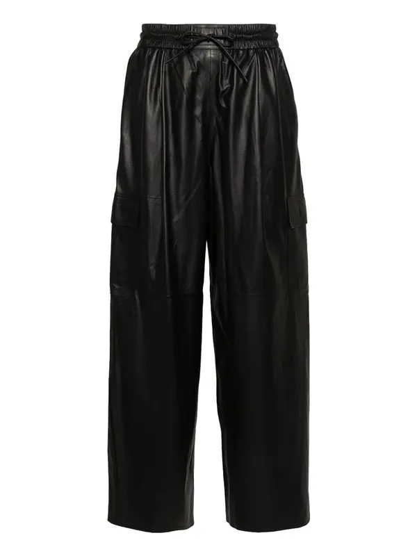 YVES SALOMON Wide-leg Leather Cargo Trousers - Black