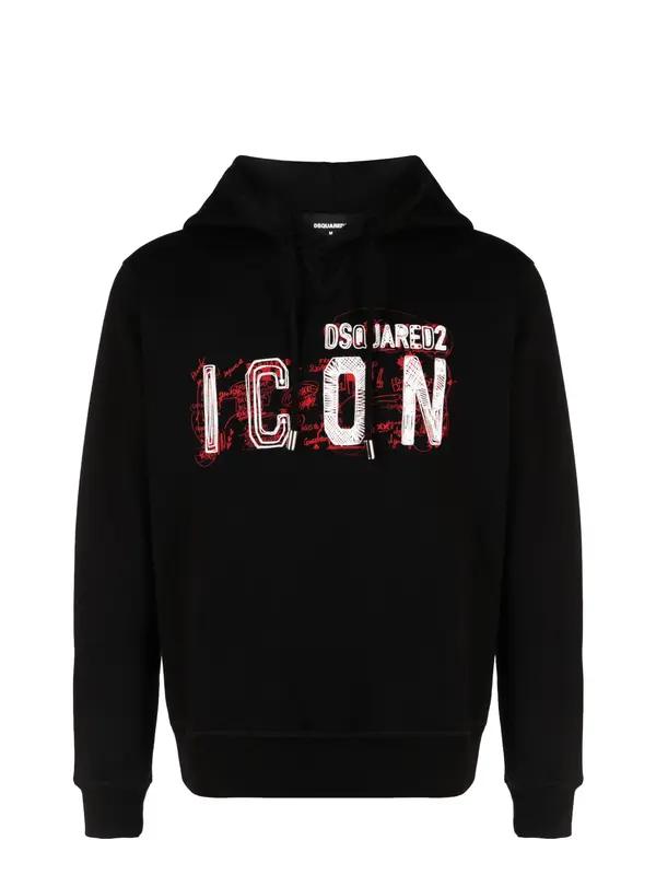 Dsquared2 Icon Scribble-print Cotton Hoodie - Black