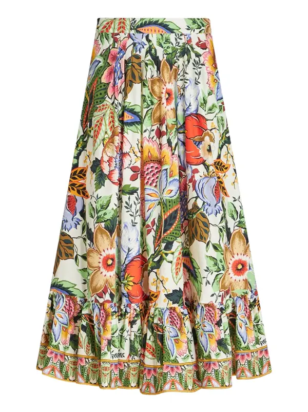 Etro Floral-print Pleated Midi Skirt - White