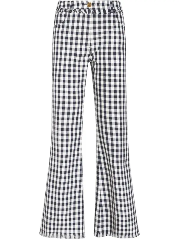 Etro Gingham-check Flared Trousers - Blue