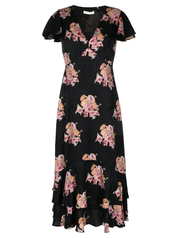 LoveShackFancy Elowen Floral-print Midi Dress - Black