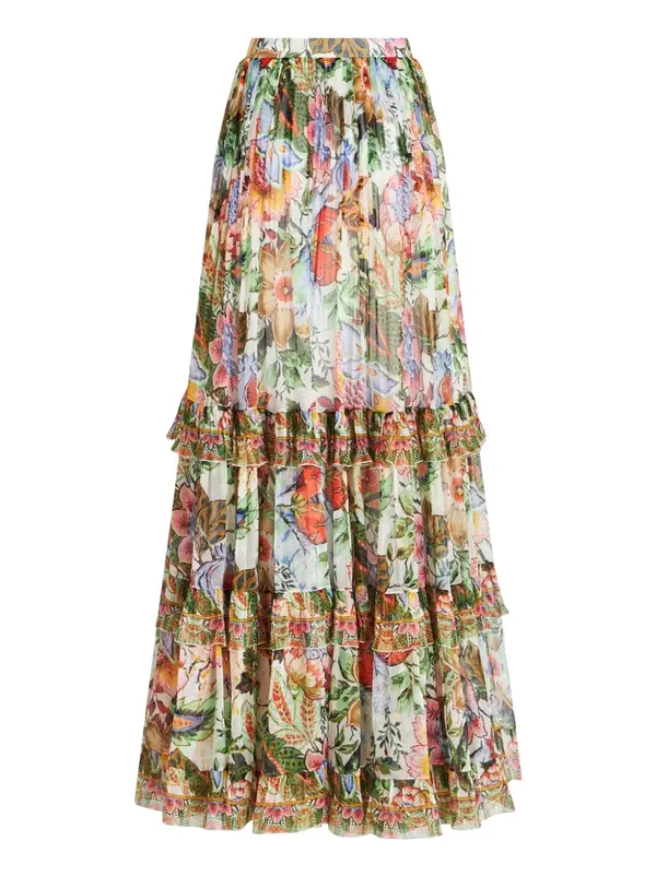 Etro Floral-print Tiered Skirt - White