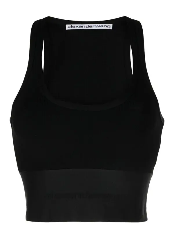Alexander Wang Logo-waistband Cropped Tank Top - Black