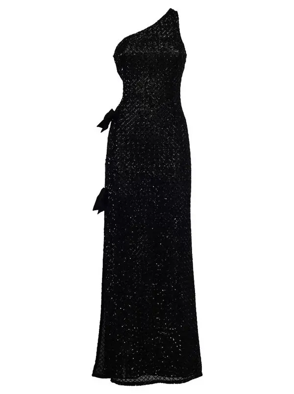 LA SEMAINE One-shoulder Sequin Gown - Black Paillettes