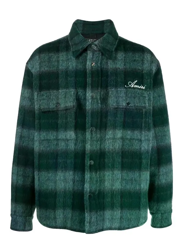 Amiri Embroidered-logo Plaid-patterned Shirt Jacket - Green