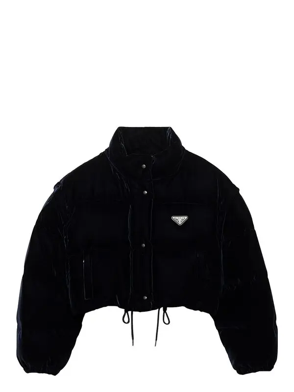 Prada Convertible Cropped Velvet Down Jacket - Bleu