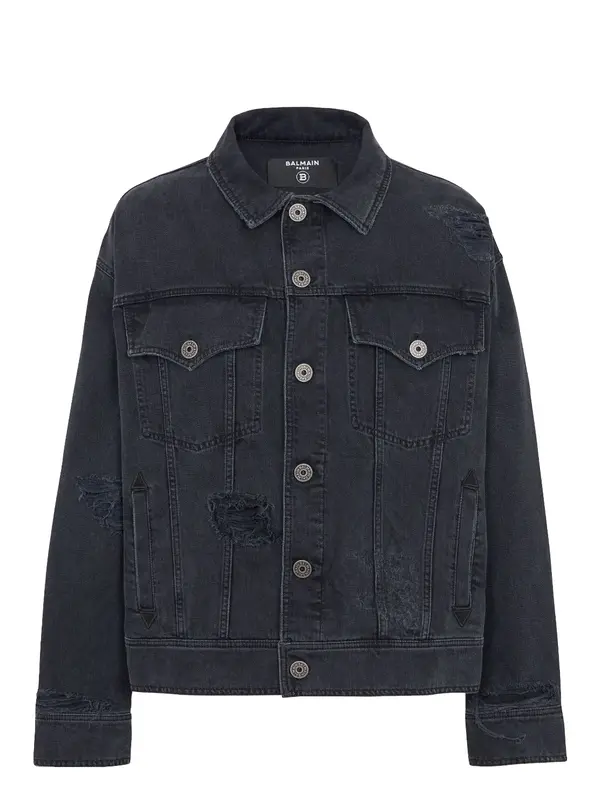 Balmain Ripped-detail Denim Jacket - Black