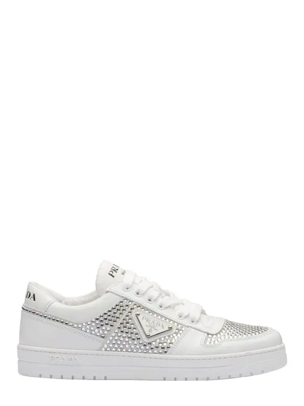 Prada Crystal-embellished Leather Sneakers - White