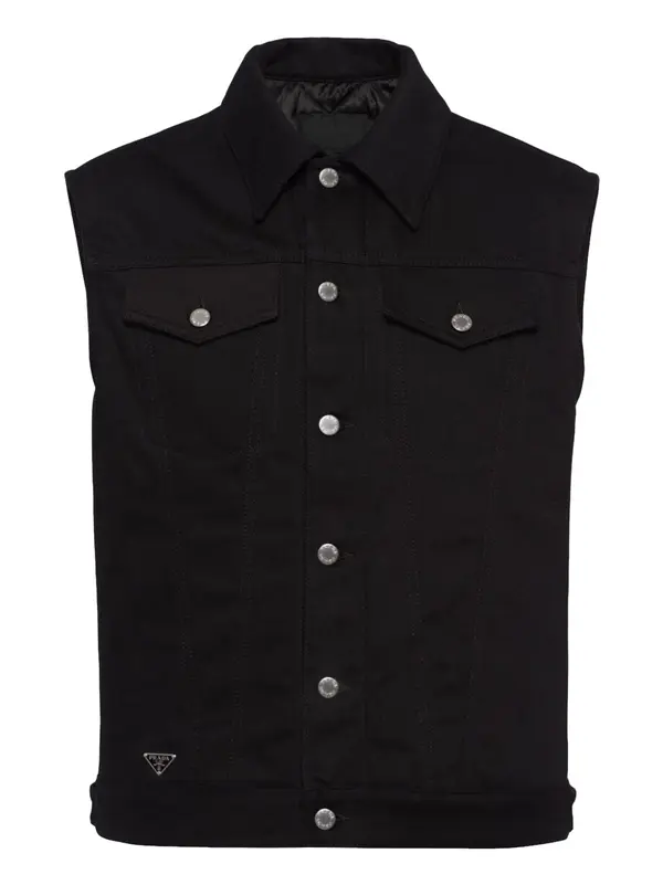 Prada Button-up Denim Gilet - Black