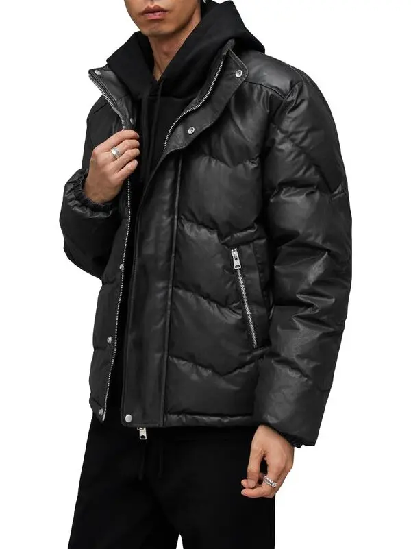 ALLSAINTS Altair Waxed Puffer Jacket With Stowaway Hood - Black