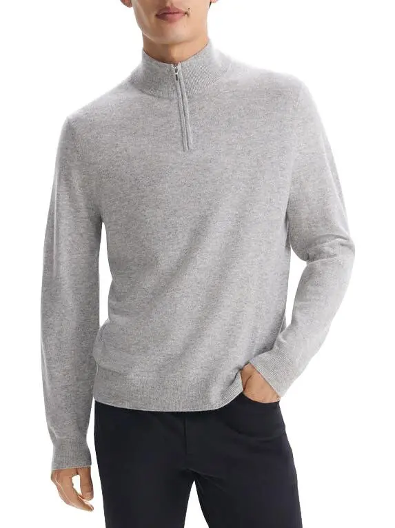 Theory Hilles Quarter Zip Cashmere Sweater - Pale Grey Melange