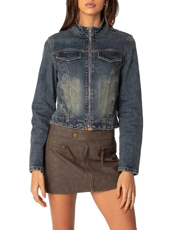 EDIKTED Scorpio Washed Denim Jacket - Blue