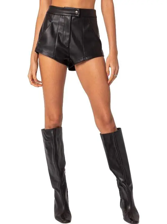 EDIKTED Ramona Faux Leather High-waist Shorts - Black