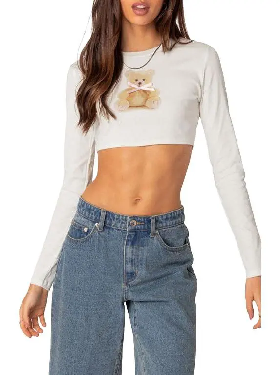 EDIKTED Teddy Bear Cropped Top - White