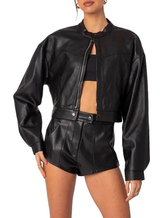 EDIKTED Ramona Crop Faux Leather Jacket - Black