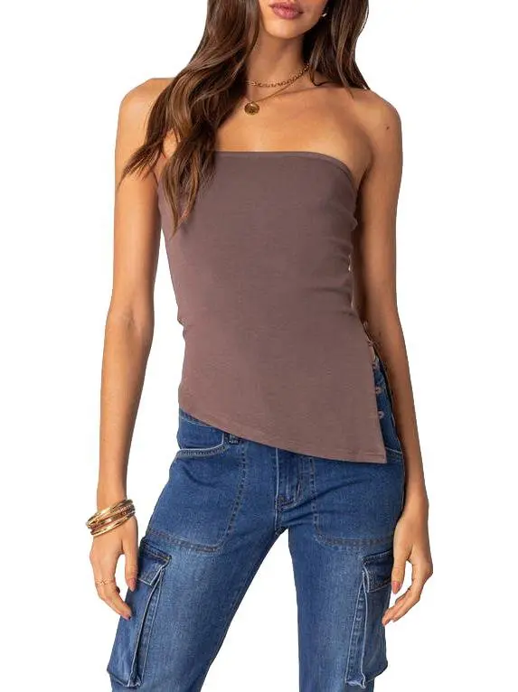 EDIKTED Silvia Asymmetric Strapless Top - Mocha