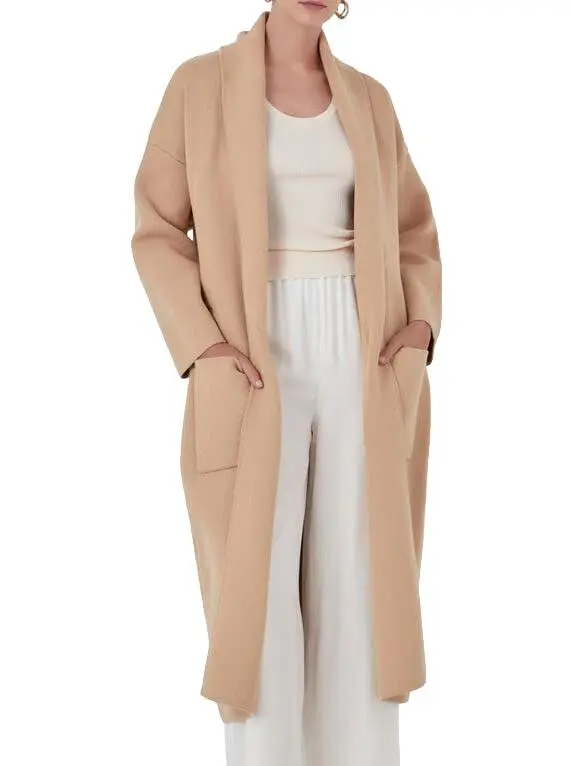 Endless Rose Longline Cardigan With Tie Belt - Tan