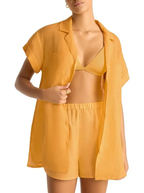 Vitamin A® Playa Linen Button-up Shirt - Creamsicle