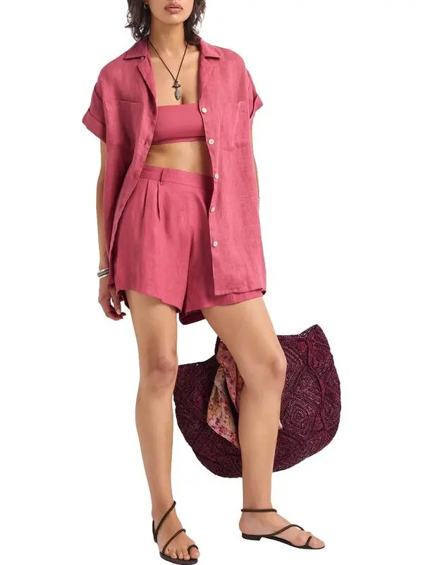 Vitamin A® Playa Linen Button-up Shirt - Wild Rose Ecolinen