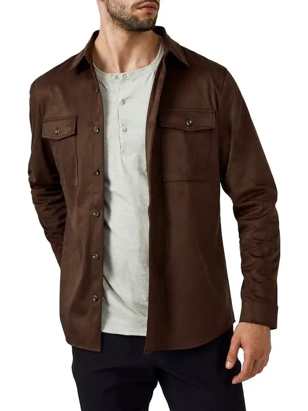 7 Diamonds Country Road Faux Suede Shirt Jacket - Cacao