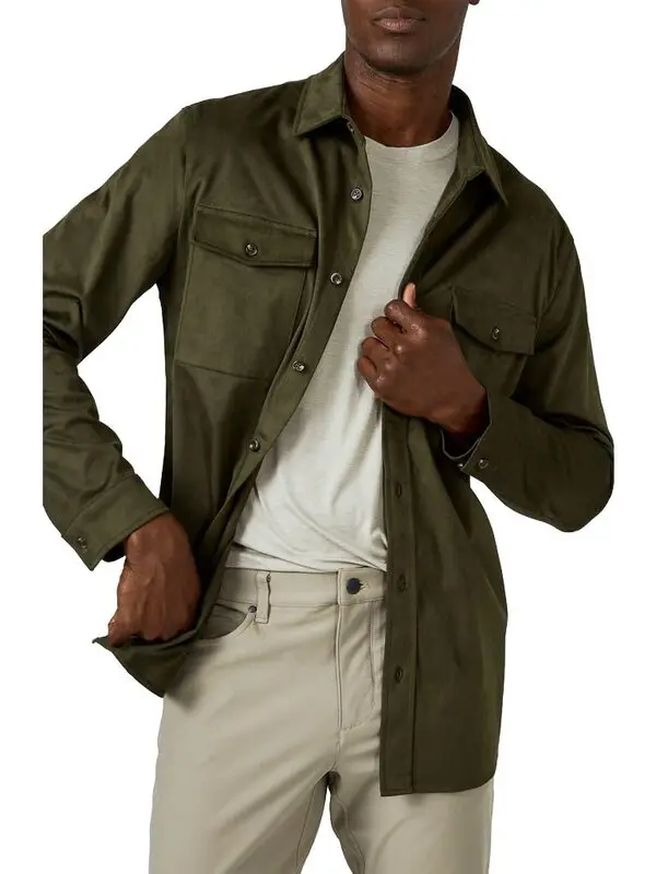 7 Diamonds Country Road Faux Suede Shirt Jacket - Olive
