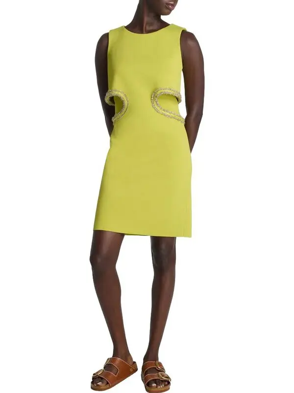 St. John Cutout Milano Knit Shift Dress - Chartreuse