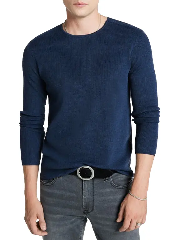 John Varvatos Leira Ribbed Crewneck Sweater - Dark Navy