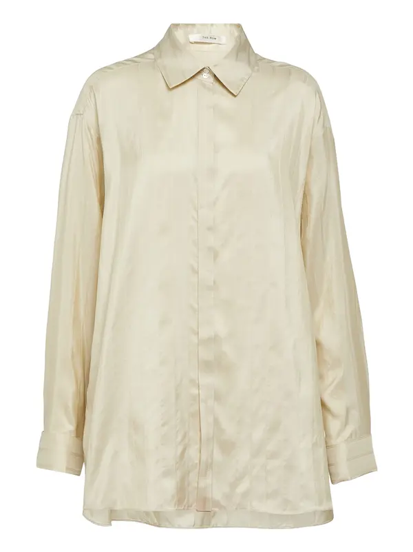 THE ROW Nomoon Jacquard Silk Poplin Shirt - Neutrals
