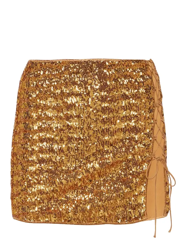 Oseree Feather-trimmed Sequin Miniskirt - Gold