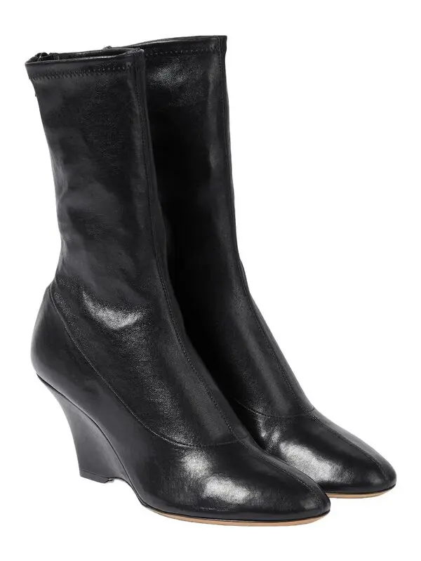 Khaite Apollo Wedge Leather Ankle Boots - Black