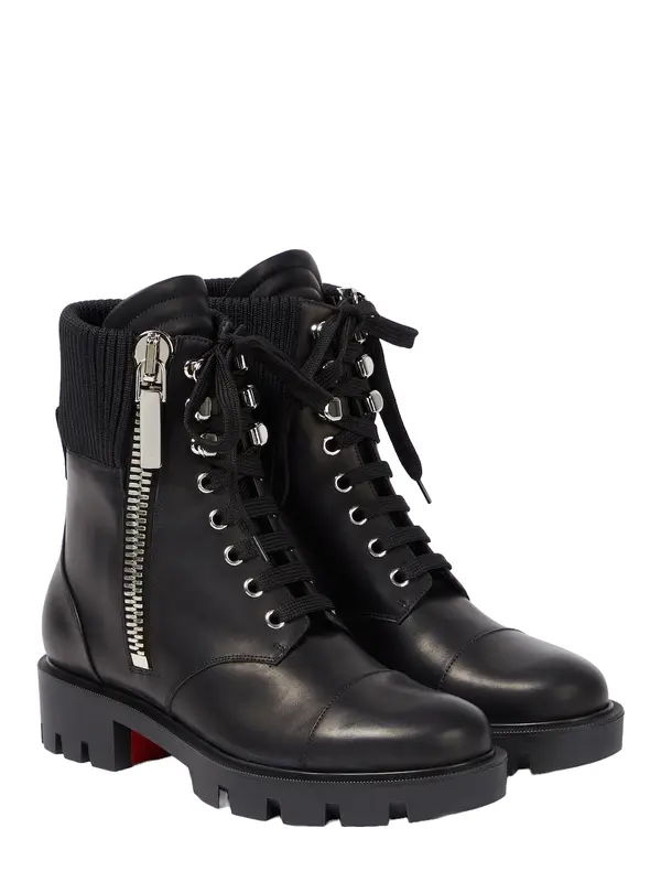 CHRISTIAN LOUBOUTIN En Hiver Lug Leather Combat Boots - Black