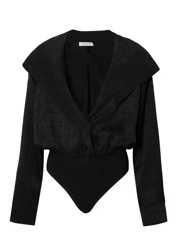 Alaïa Archetypes Hooded Satin-jacquard Bodysuit - Black